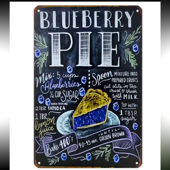 Wall Decor | Blueberry Pie Recipe Metal Wall Sign Chalkboard Style ...